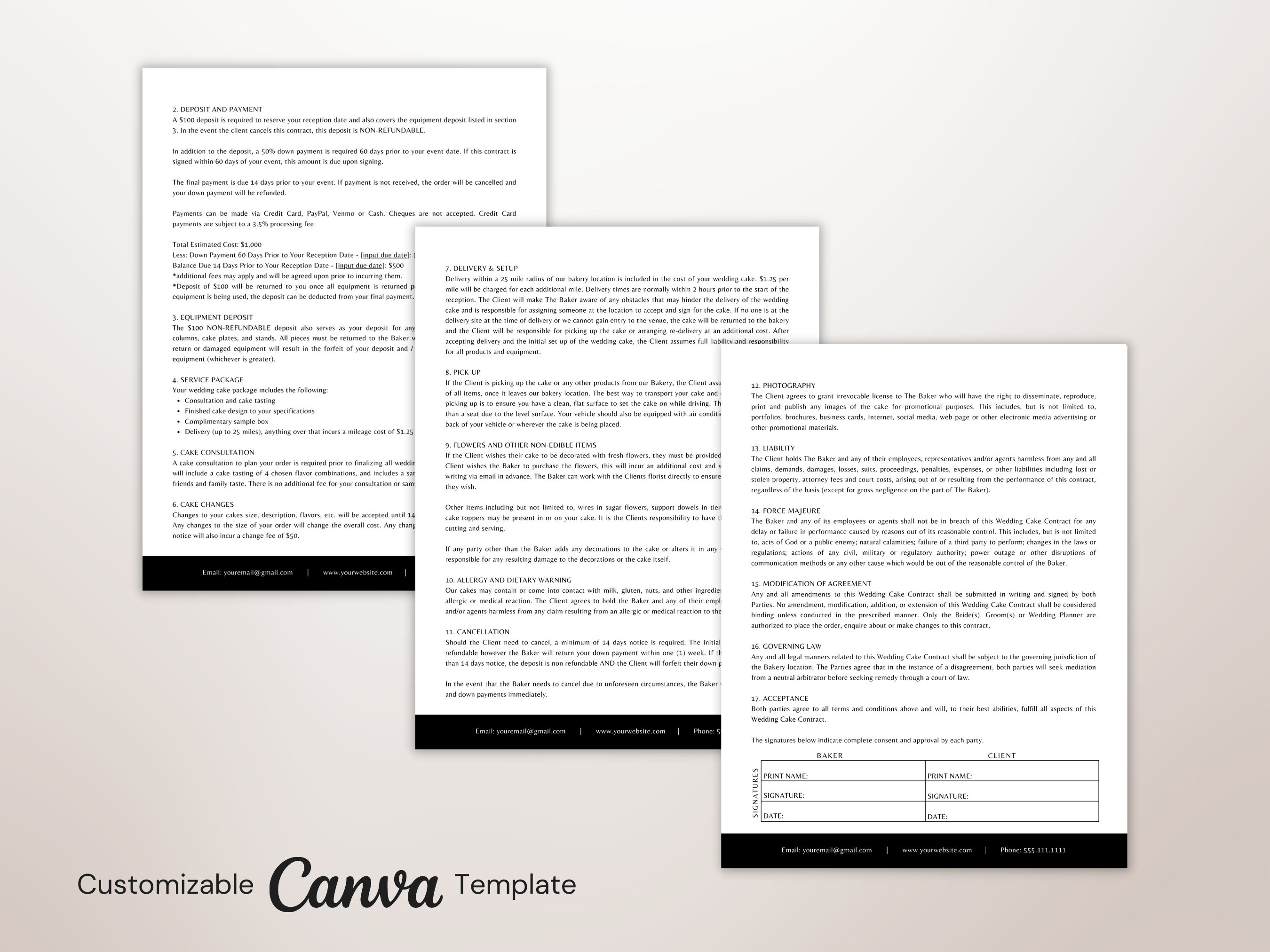 Wedding Cake Contract Template Edit in Canva Contract for - Etsy Canada