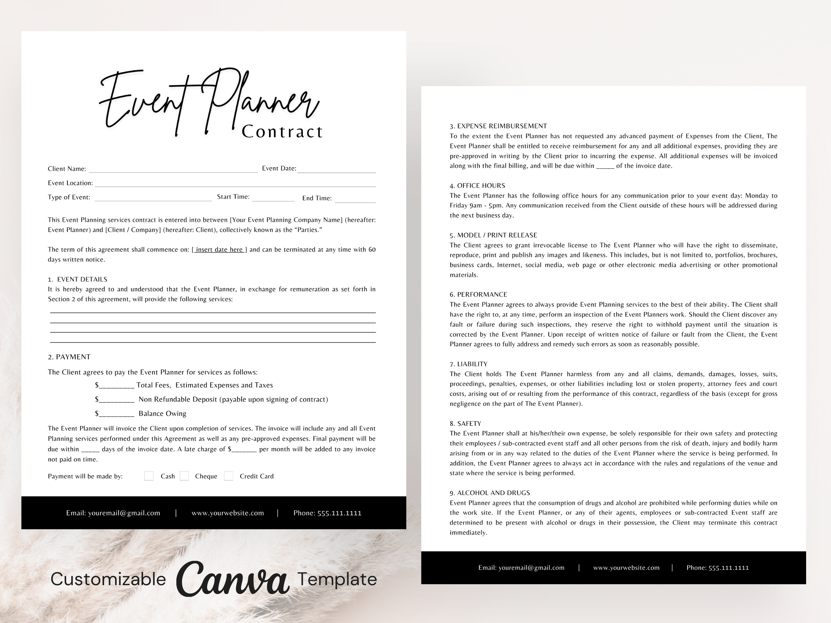 Event Planner Contract Template Edit in Canva Event Planner - Etsy