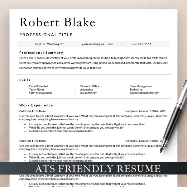 Ats Functional Resume Template - Etsy