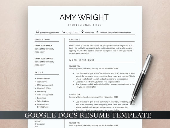 Google Docs Resume Template Professional and Modern - Etsy
