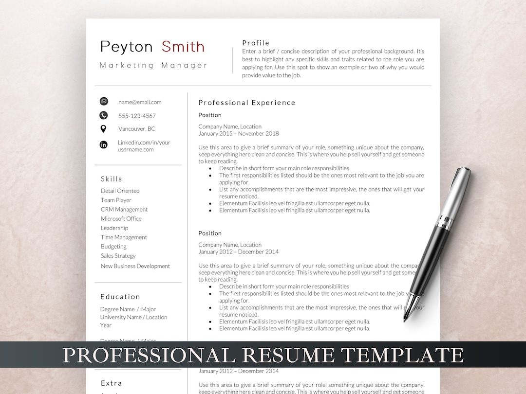 2 Page Resume Template, Simple CV Template for Word and Pages, Cover ...