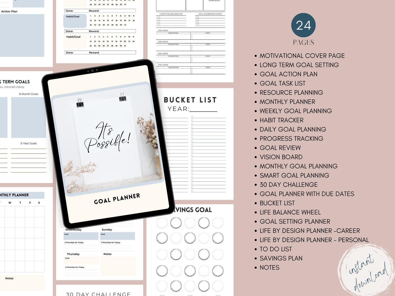 Printable Goal Setting Planner, SMART Goal Planner, Habit Tracker ...