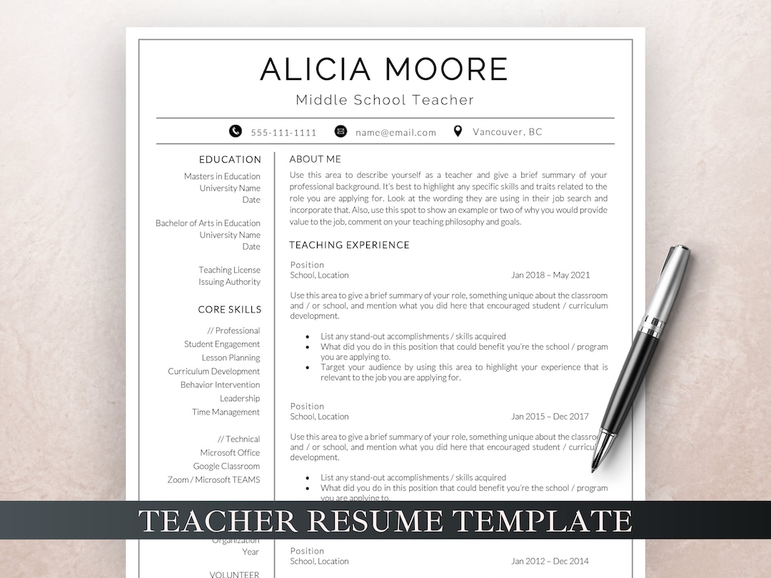 Teacher Resume, Resume Template for Word & Pages, Teacher CV ...