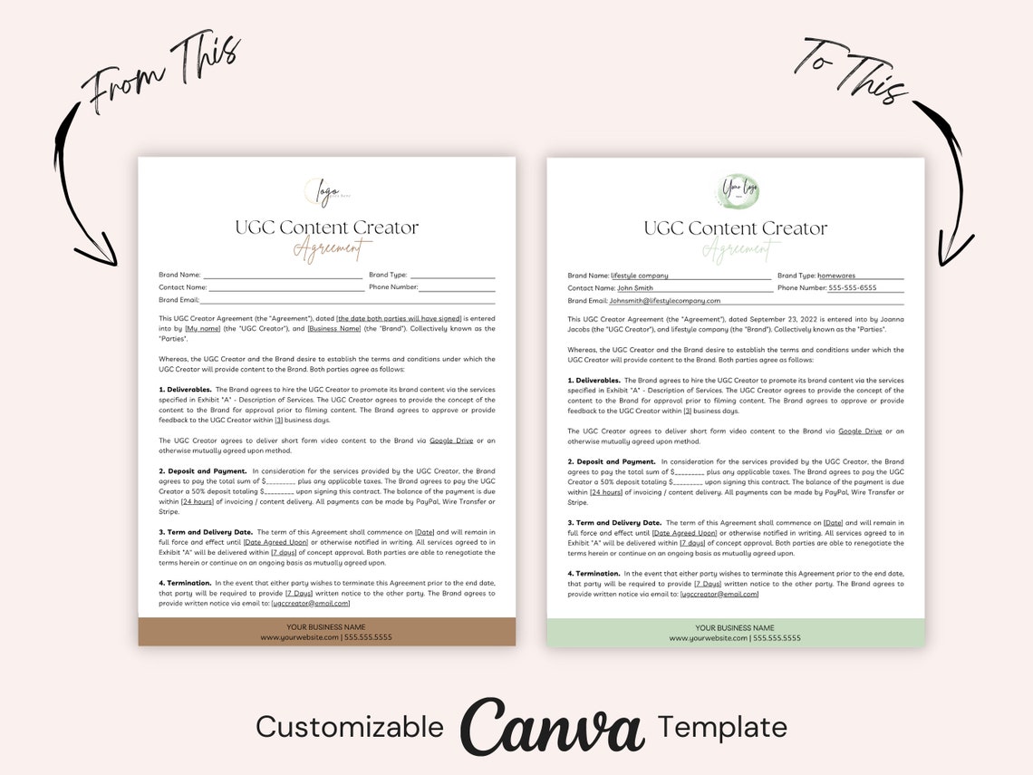 UCG Creator Agreement | UGC Templates, UGC Contract Template, User ...