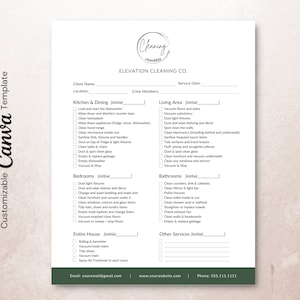 Professional Residential Cleaning Checklist, Editable in CANVA ...