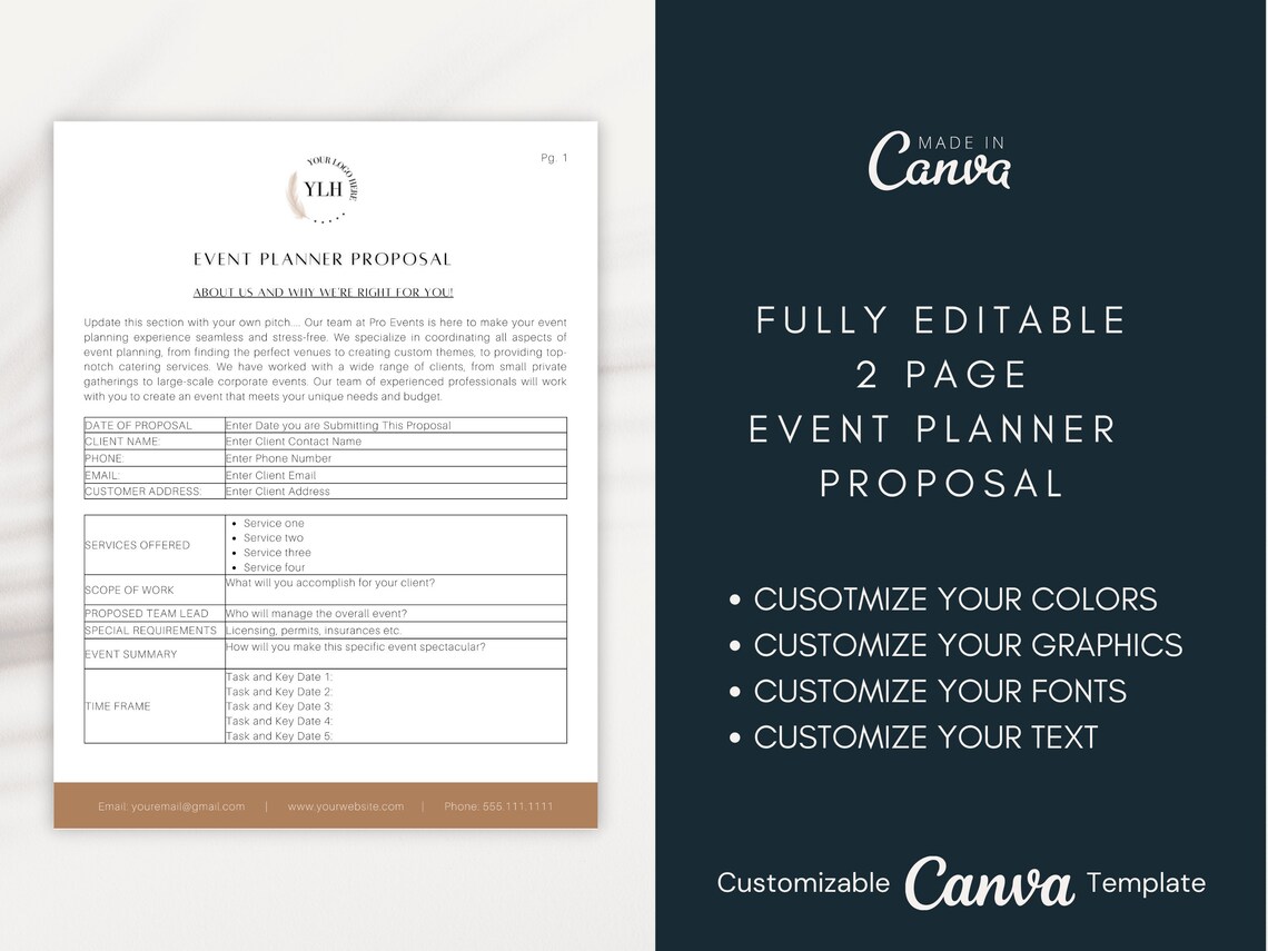 Event Planner Proposal Template | Edit in Canva, Event Planner Client ...