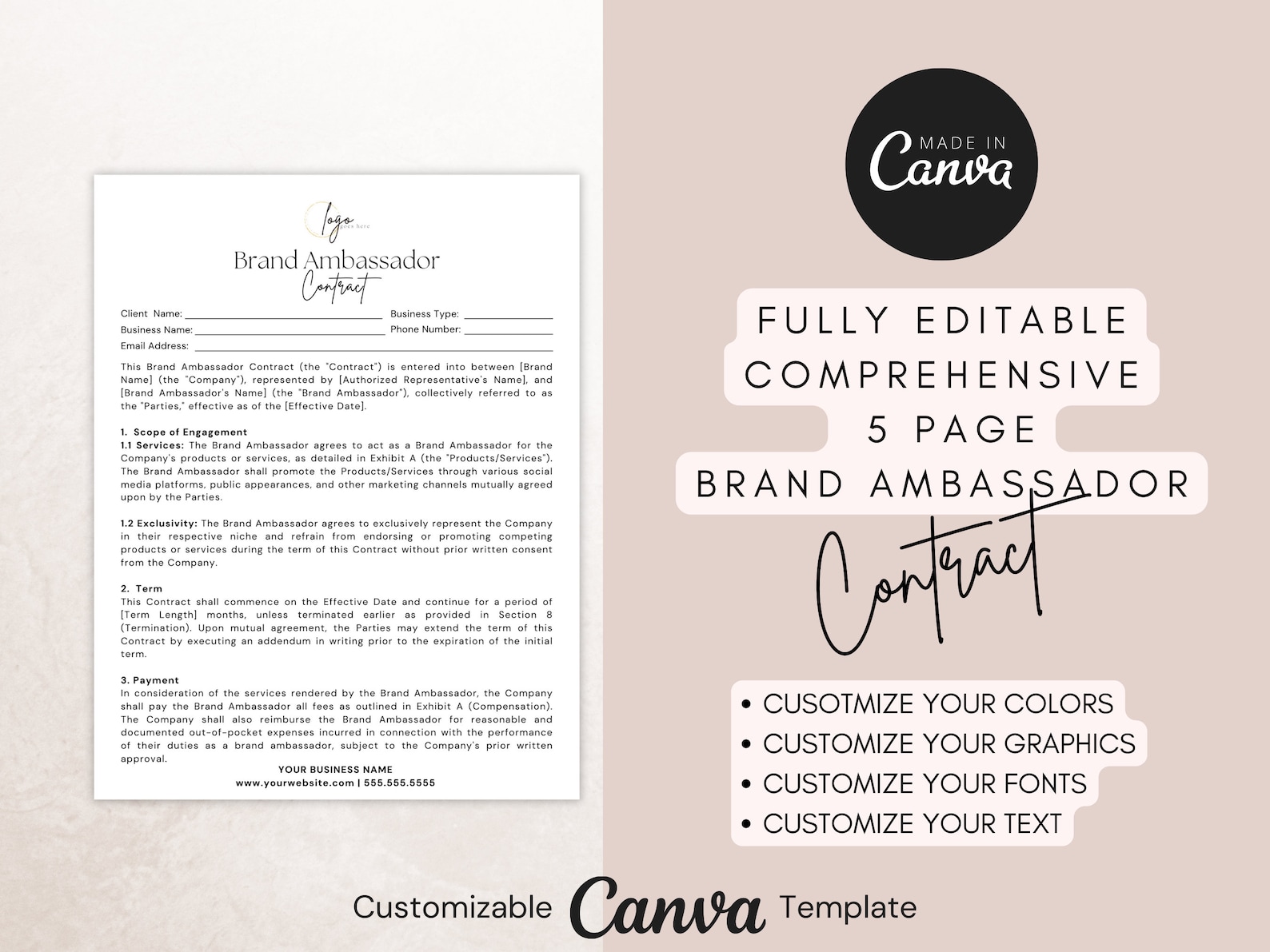 Brand Ambassador Contract Template, Edit in Canva, Brand Ambassador ...