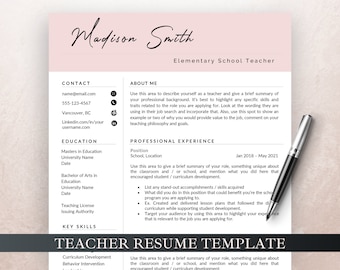 Modern Teacher Resume Template Teacher Resume Template With - Etsy
