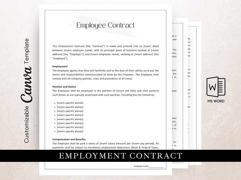 Contrato de trabajo editable en Canva o Microsoft Word, incorporación ...