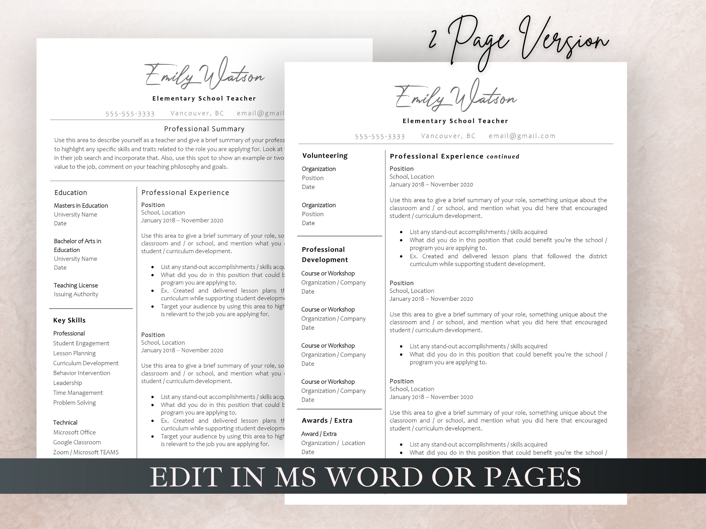 Teacher Resume Template for Word & Pages, Teacher CV Template ...
