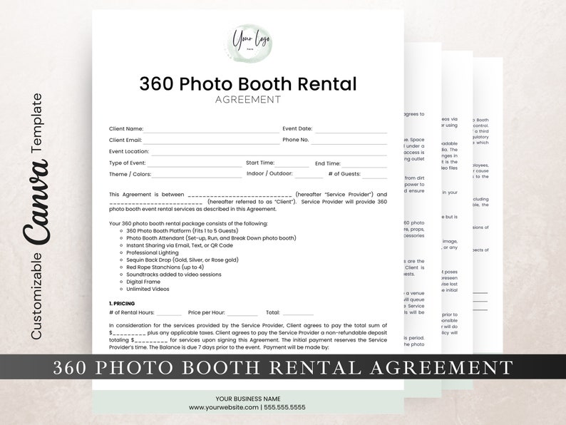 360 Photo Booth Rental Contract, Edit in Canva, 360 Photo Booth ...