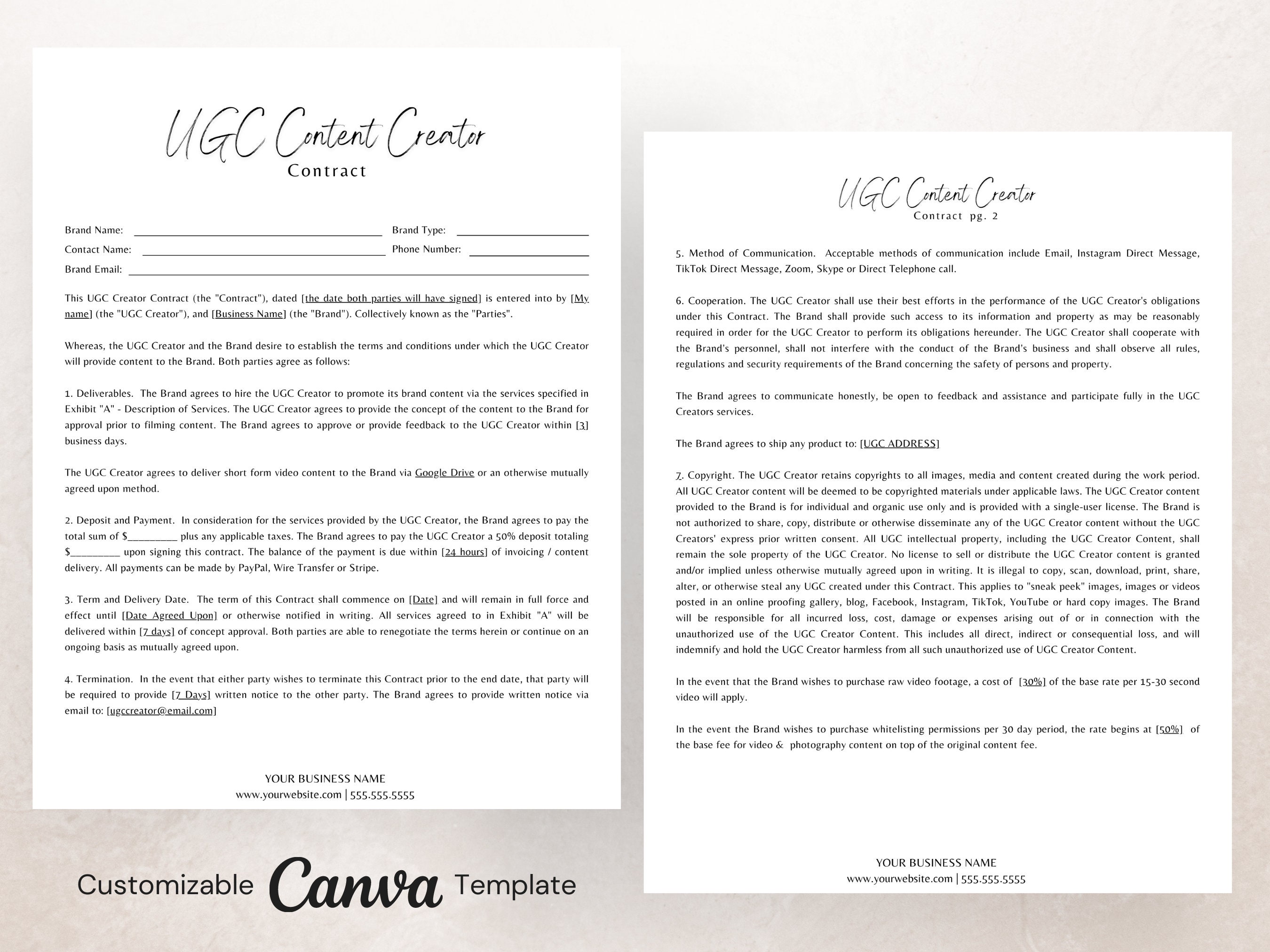 UCG Creator Contract | UGC Templates, UGC Agreement Template, User ...