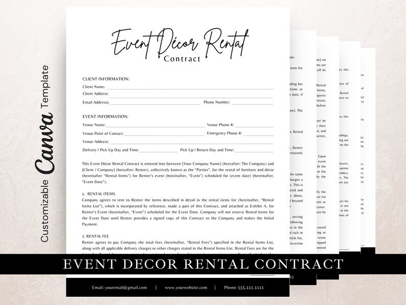 Event Décor Rental Contract Editable in Canva Party - Etsy