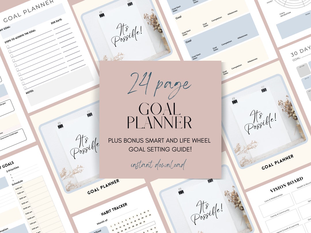 Printable Goal Setting Planner, SMART Goal Planner, Habit Tracker ...