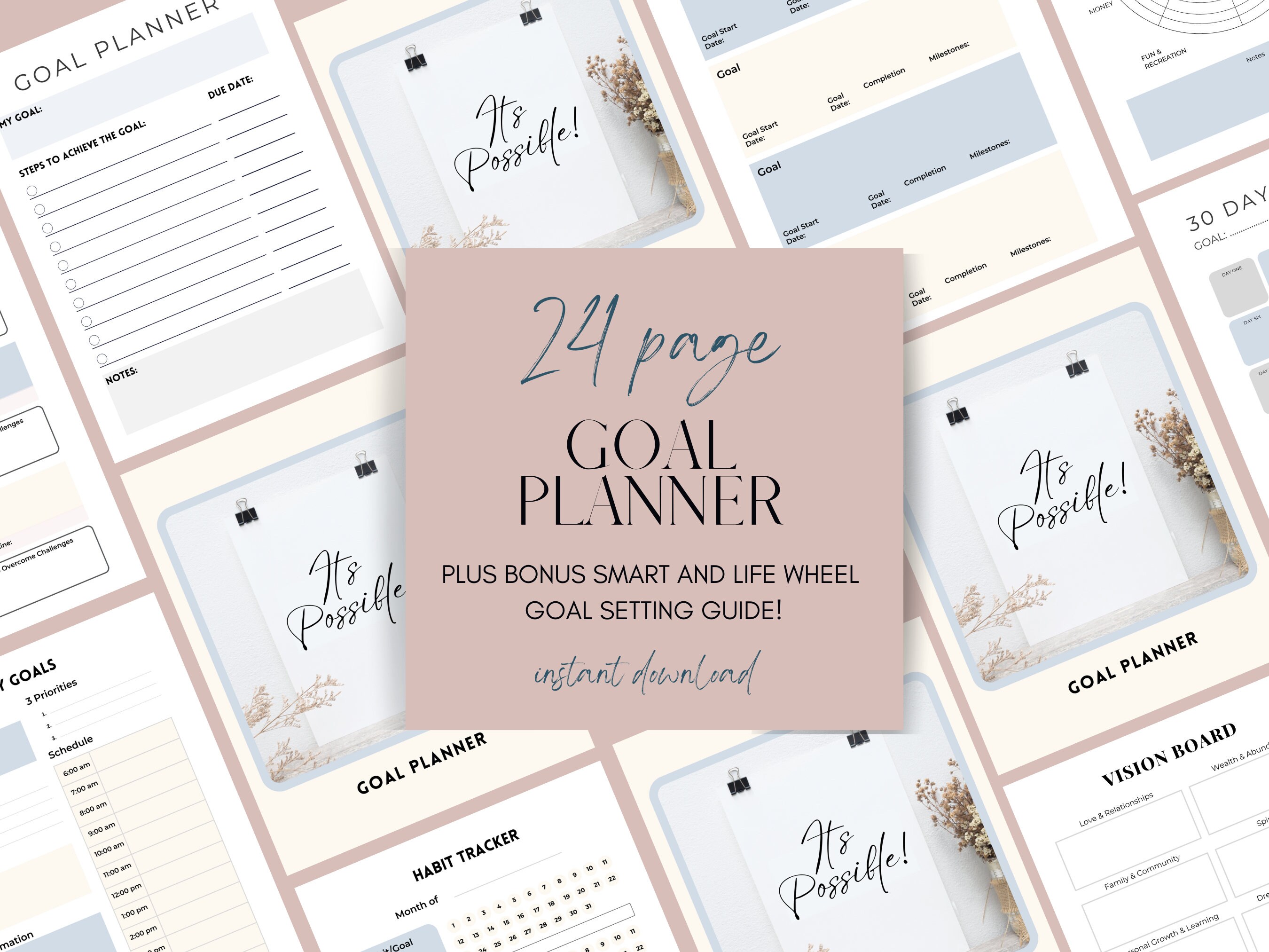 Printable Goal Setting Planner, SMART Goal Planner, Habit Tracker ...