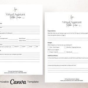 Virtual Assistant Client Intake Form, VA Client Questionnaire, Editable ...