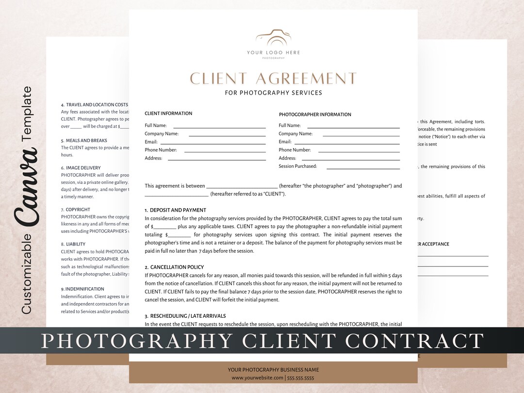 Photography Client Contract Template, Edit in CANVA, Photography Client ...