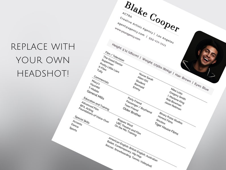 Acting Resume Template Editable in MS Word or Pages | Actor Resume ...