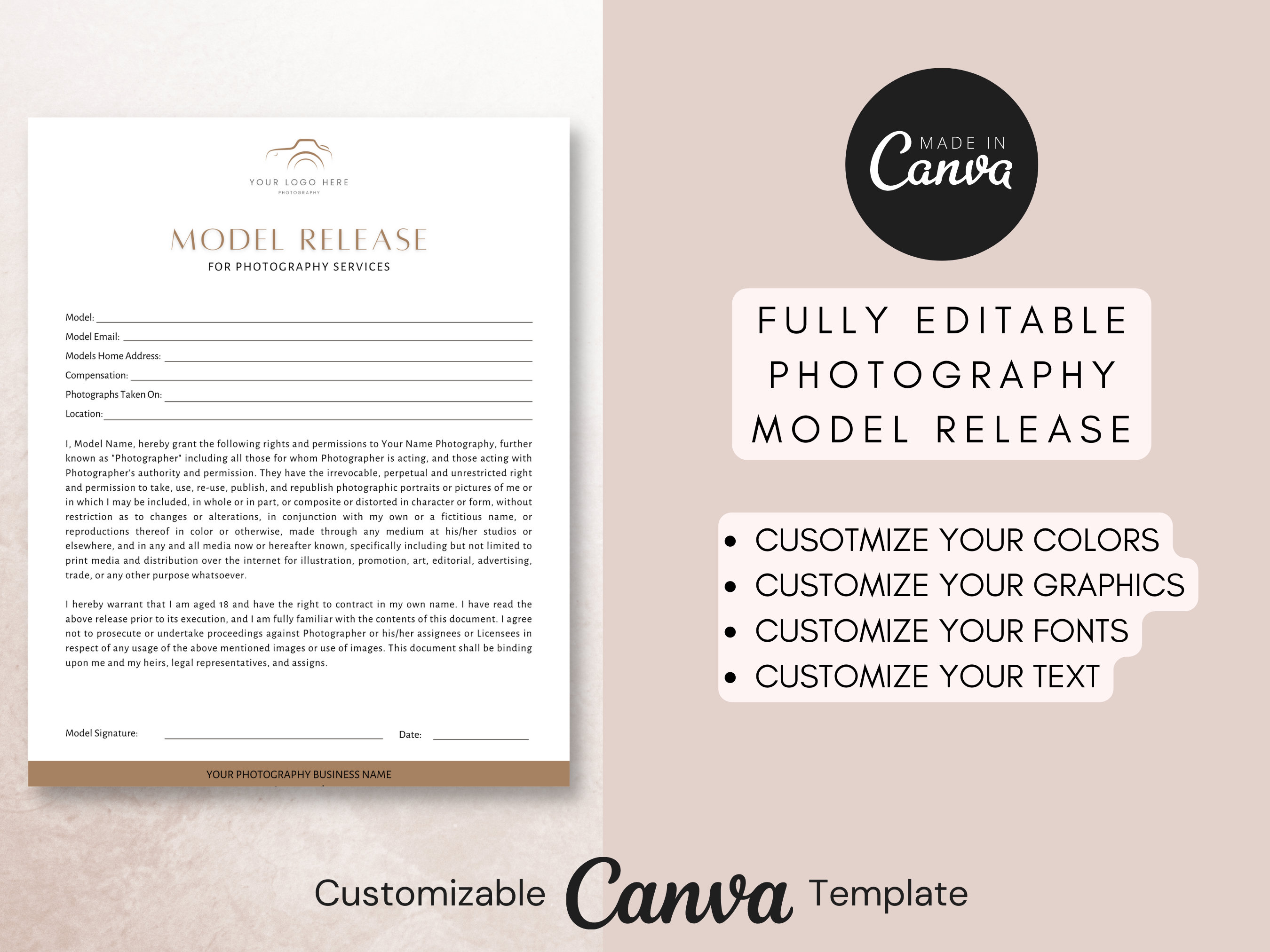 Model Release Form for Photography, Minor Model Release Form Editable ...