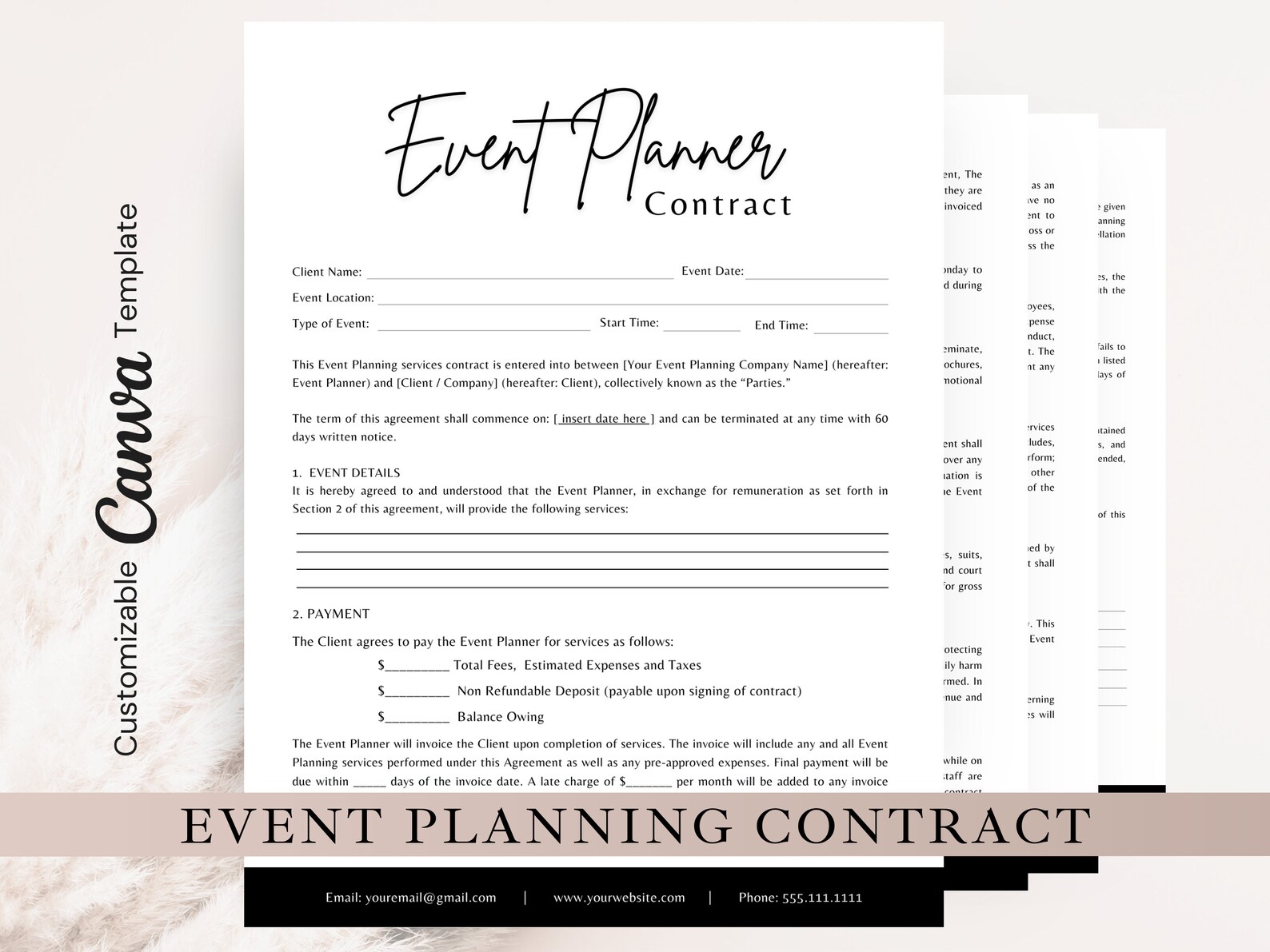 Event Planner Contract Template Edit in Canva Event Planner - Etsy