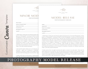 Model Release Form for Photography Minor Model Release Form - Etsy