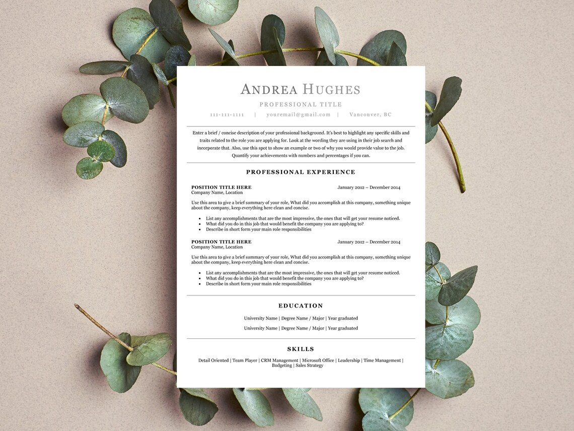 ATS Friendly Resume Template, ATS Resume Template Word , Simple Resume ...