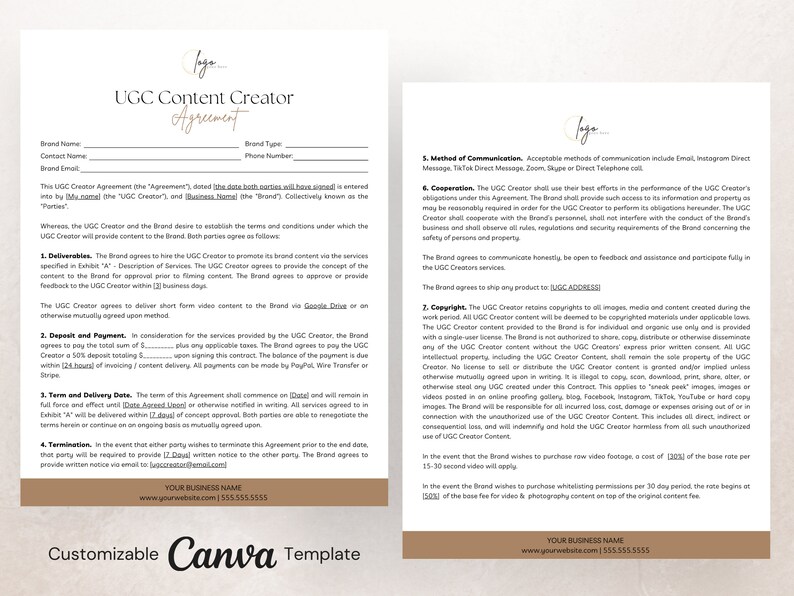 UCG Creator Agreement | UGC Templates, UGC Contract Template, User ...