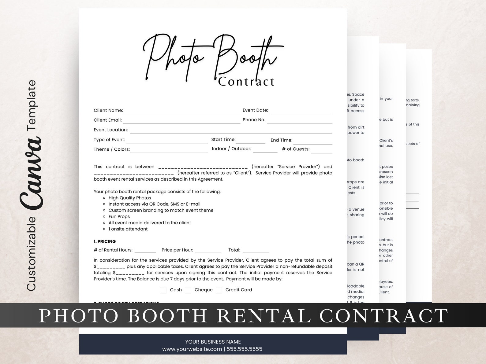 Photo Booth Rental Contract, Edit in Canva, Professional Photo Booth ...
