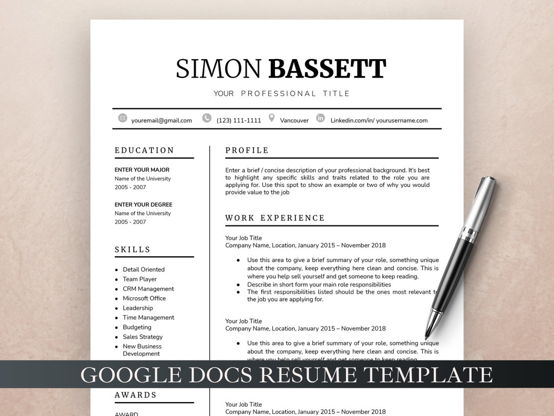 Resume Template Google Docs, Resume Template That Stands Out, Simple ...
