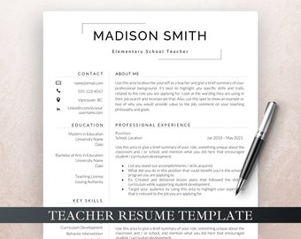 Teacher Resume Template for Word & Pages Education Resume - Etsy