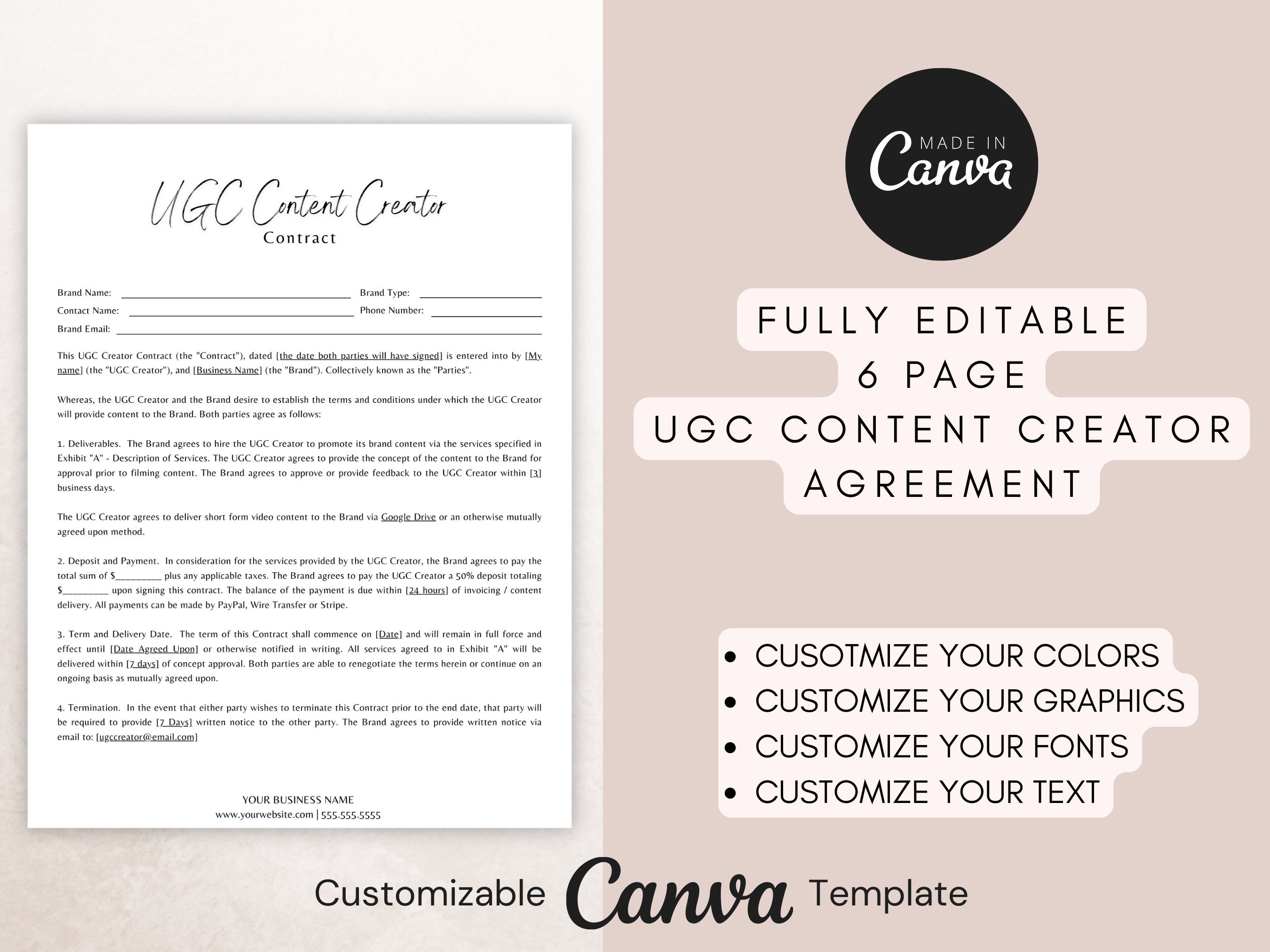 UCG Creator Contract | UGC Templates, UGC Agreement Template, User ...