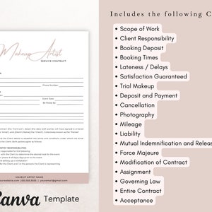 Makeup Artist Contract Template, Edit in Canva, Wedding Makeup ...