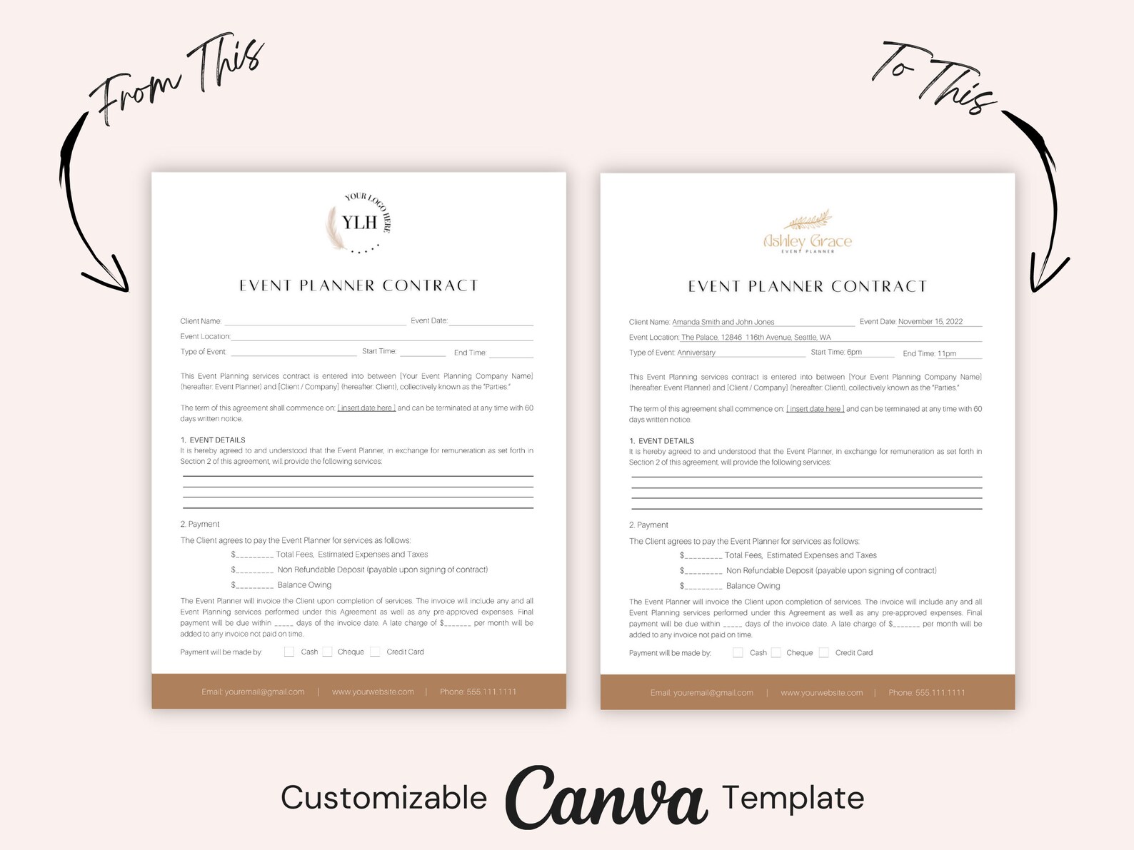 Event Planner Contract Template | Edit in Canva, Event Planner Client ...