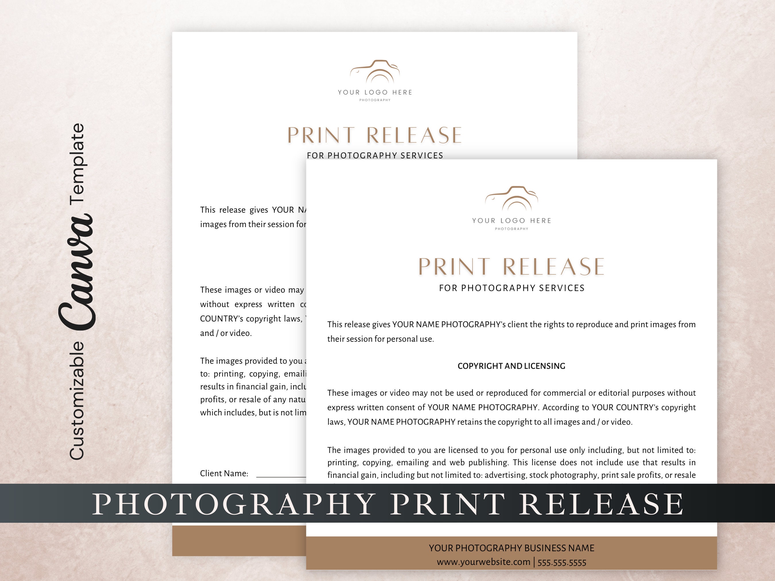 Print Release Form for Photography, Photo Release Form Editable in ...