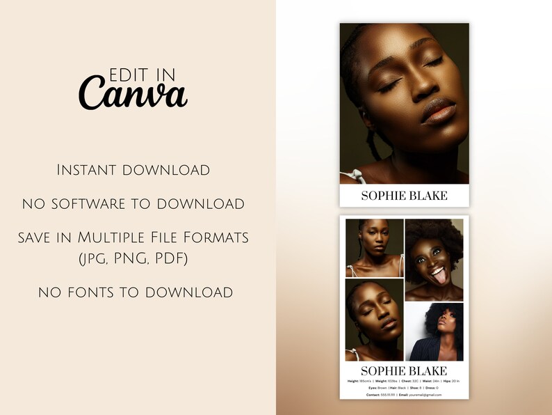 Modeling Comp Card Template, Modeling Photocard, Zed Card for Models, Z ...