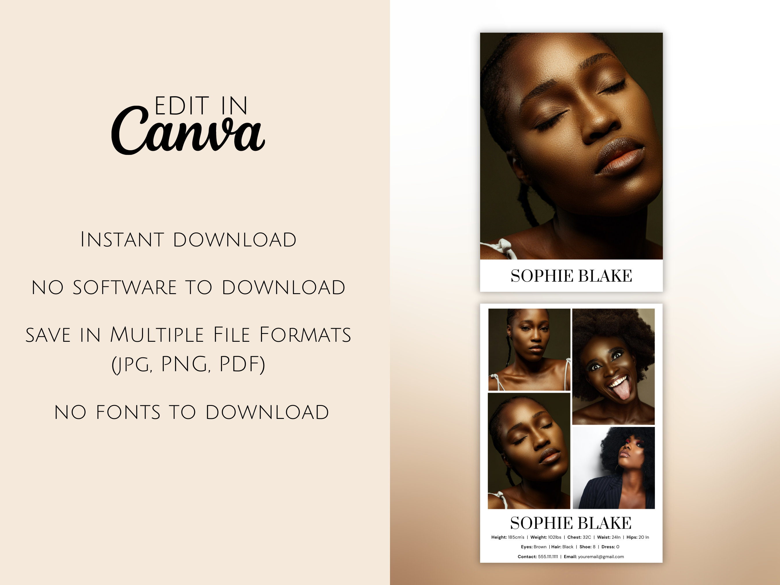 Modeling Comp Card Template, Modeling Photocard, Zed Card for Models, Z ...