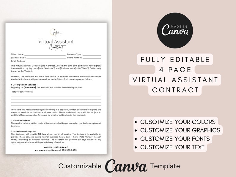 Virtual Assistant Contract Template, Client Agreement, Service Contract ...