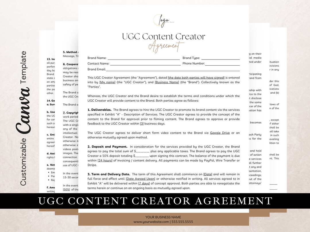 UCG Creator Agreement UGC Templates UGC Contract Template Etsy