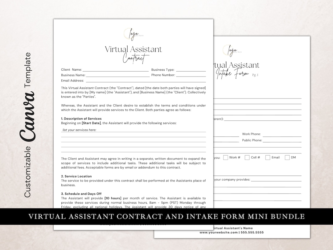 Virtual Assistant Contract Template and Intake Form, VA Contract ...