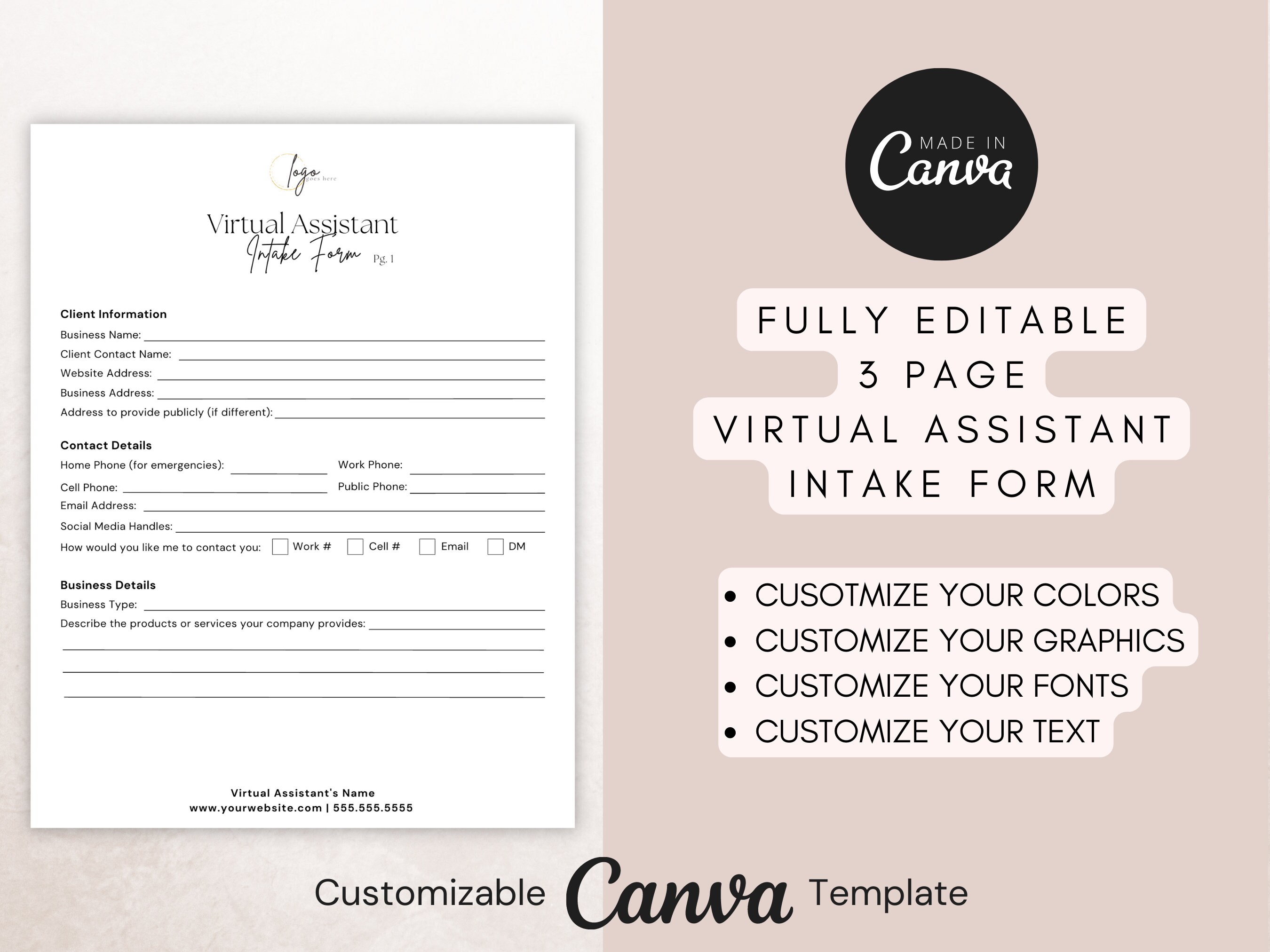 Virtual Assistant Contract Template and Intake Form, VA Contract ...