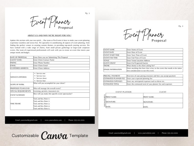 Event Planner Proposal Template Edit in Canva Event Planner - Etsy