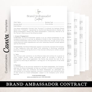 Brand Ambassador Contract Template, Edit in Canva, Brand Ambassador ...