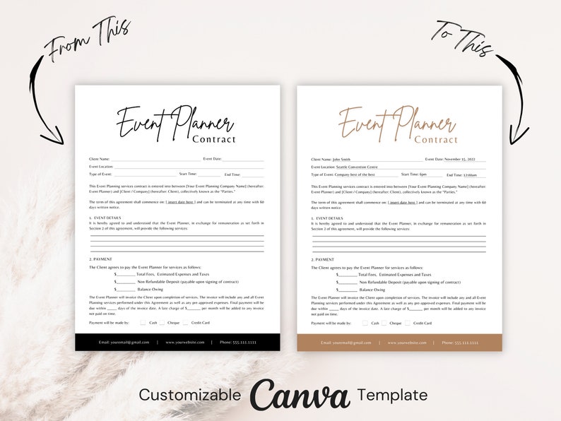 Event Planner Contract Template Edit In Canva Event Planner Etsy