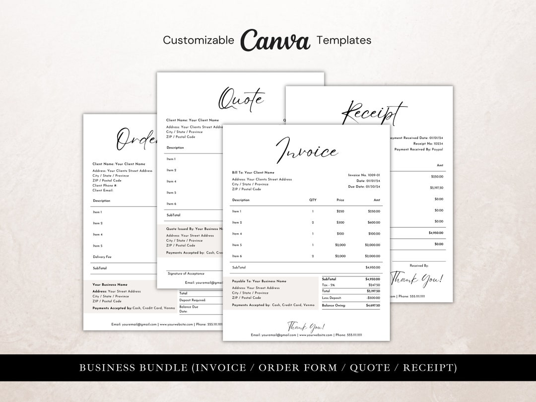 Small Business Forms Bundle Including Invoice, Quote, Order Form and ...