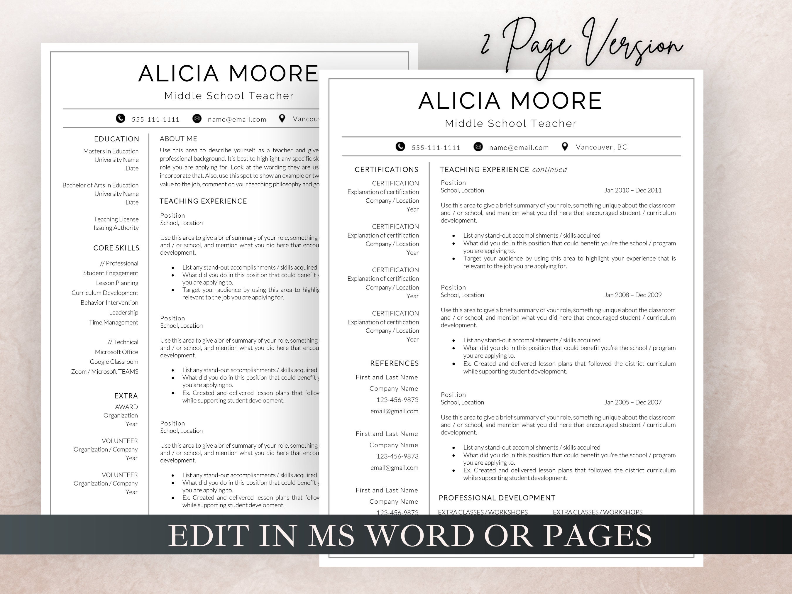 Teacher Resume, Resume Template for Word & Pages, Teacher CV ...