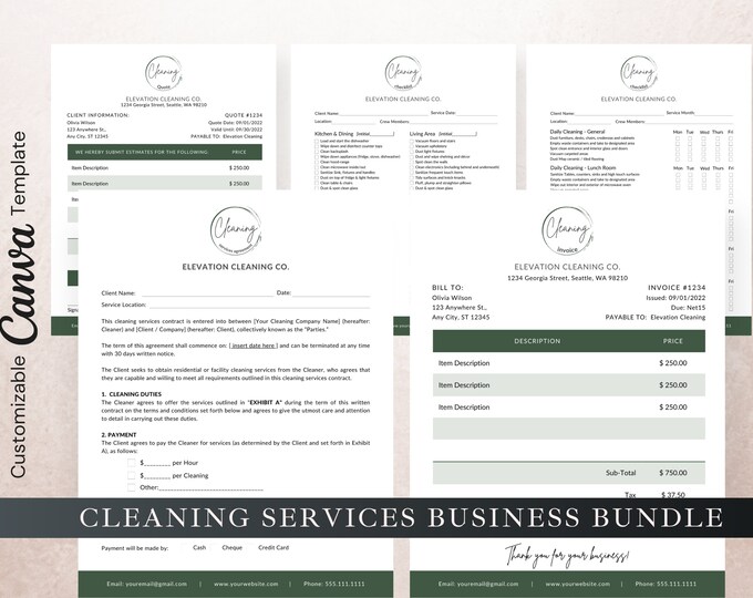 Cleaning Service Contract Template, Editable in Canva, Cleaning Agreement, Residential and ...