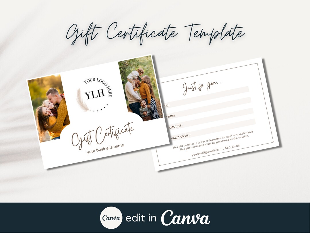 Customizable Gift Certificate Template With Logo, Gift Voucher Editable ...