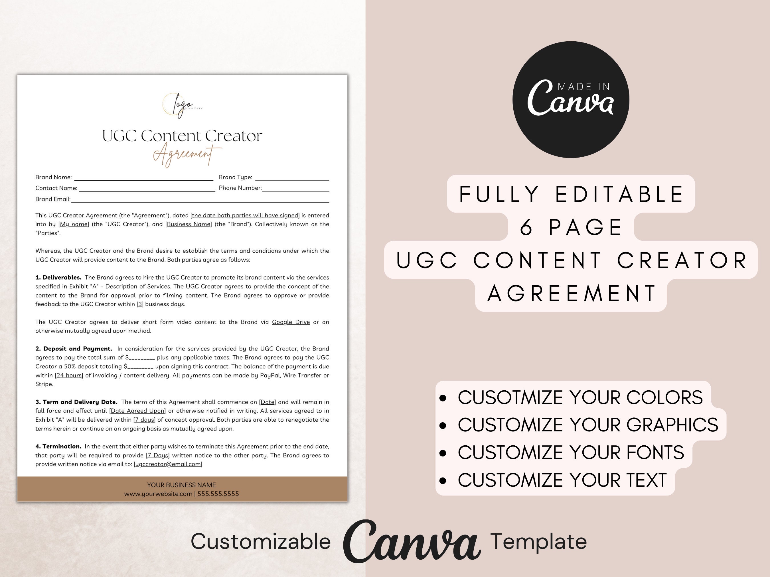 UCG Creator Agreement UGC Templates UGC Contract Template Etsy