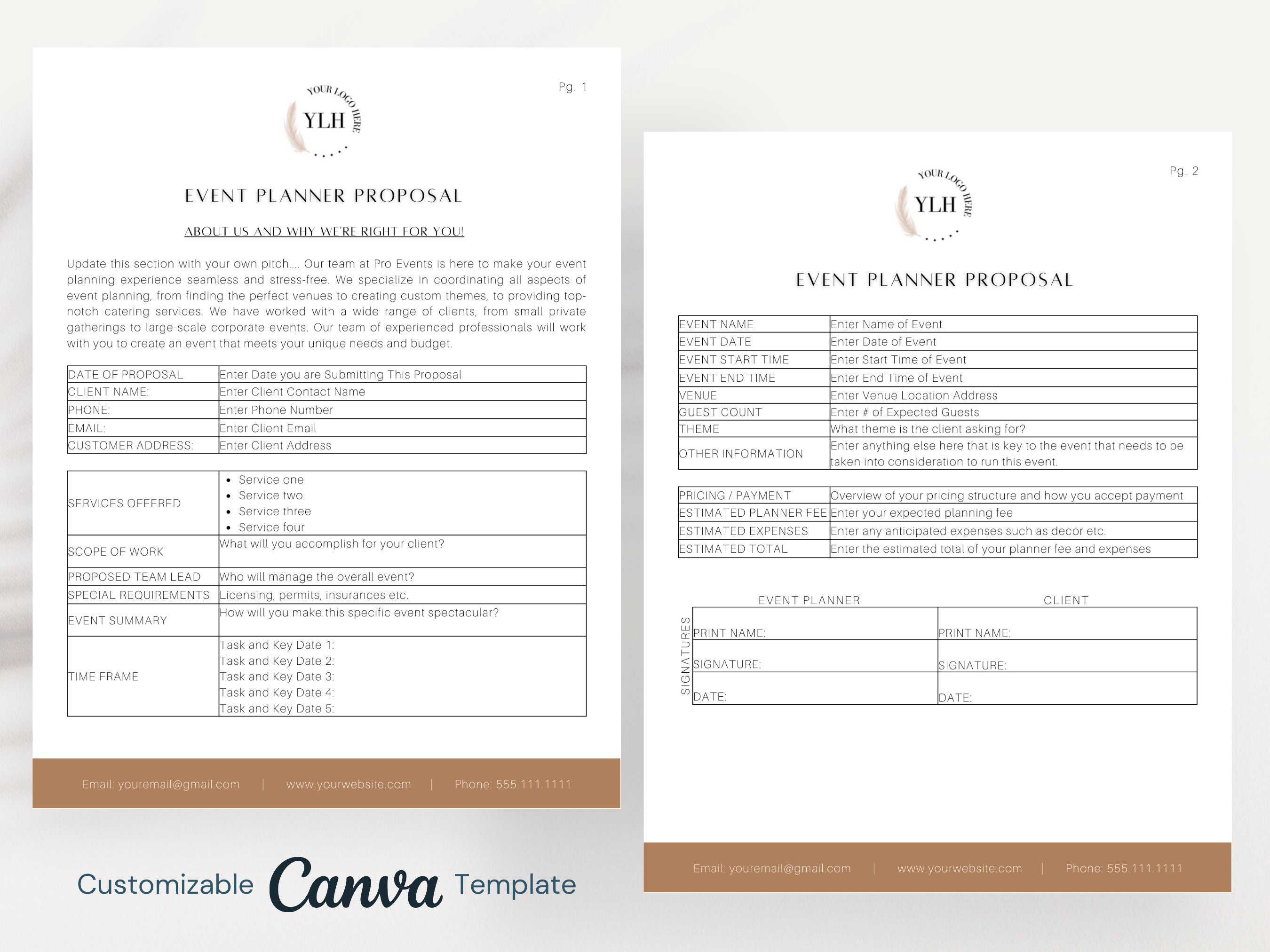 Event Planner Proposal Template | Edit in Canva, Event Planner Client ...
