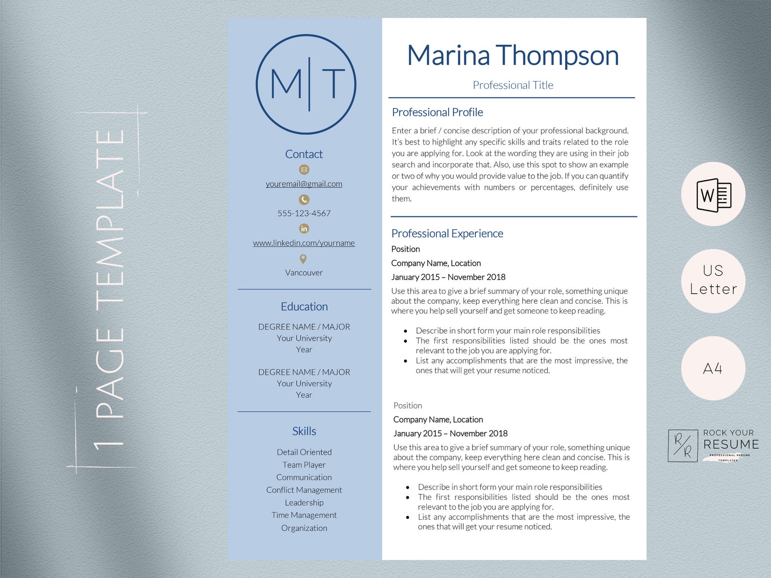 Modern Resume Template 3 Page Resume Template Professional | Etsy